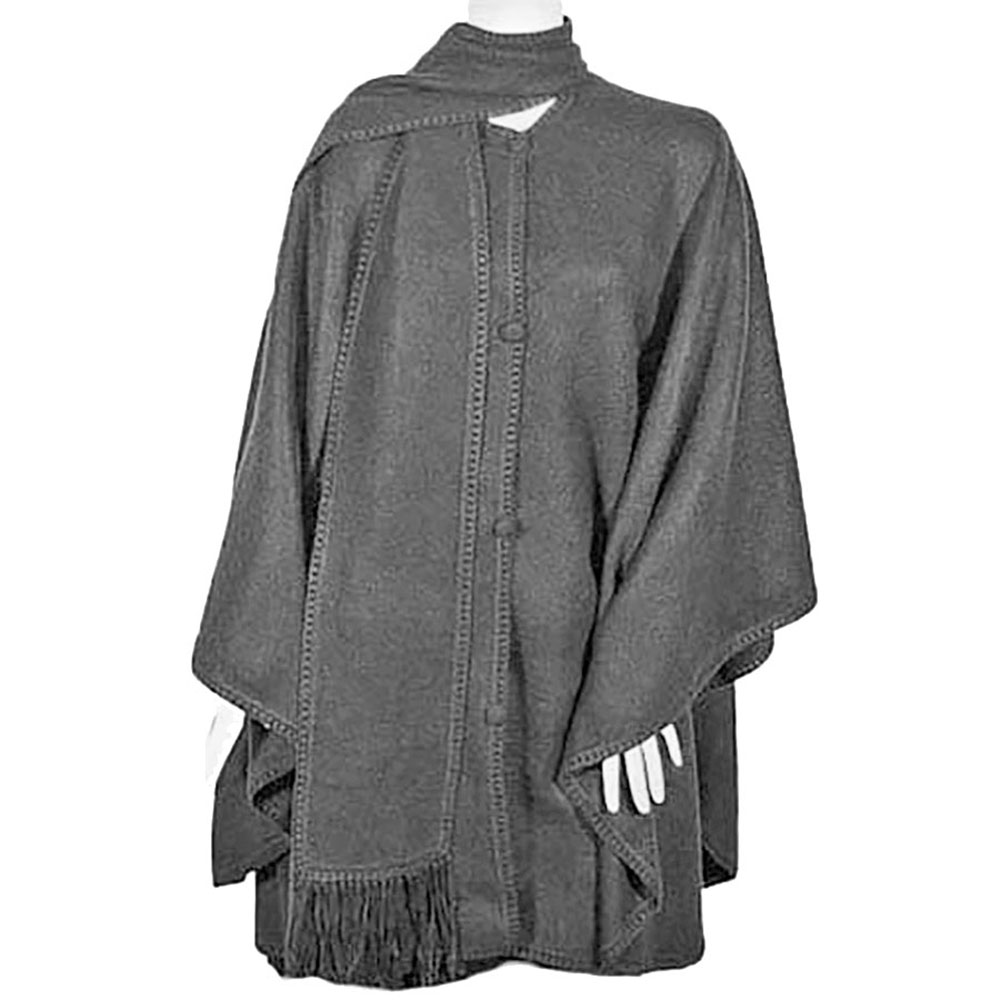 Slate Grey Alpaca Cape with Attached Scarf and Matching Beret | Andes Luxe