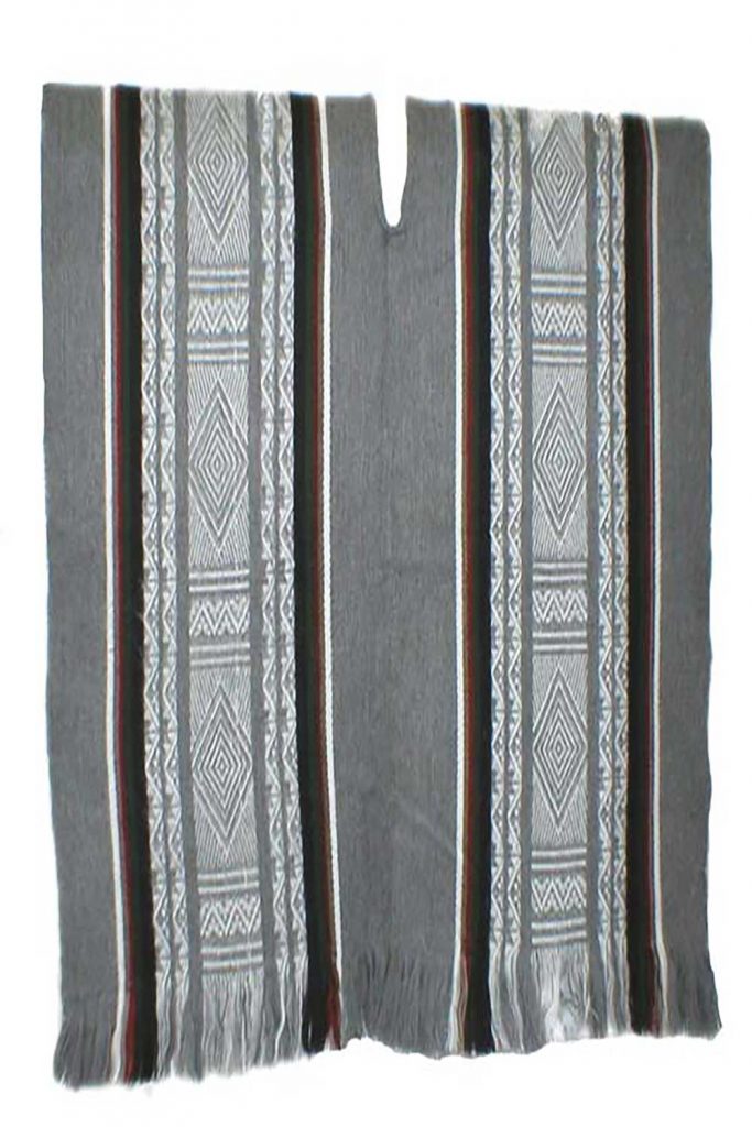 Grey Alpaca Inca Design Poncho | Andes Luxe