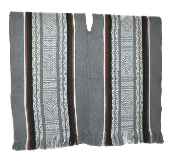 Grey Alpaca Inca Design Poncho | Andes Luxe